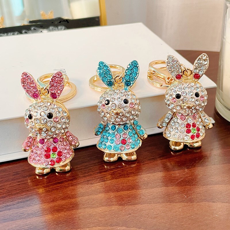 Pink Blue White Cartoon Keychains Cute Rabbit Bag Pendant Cz Car Key ...