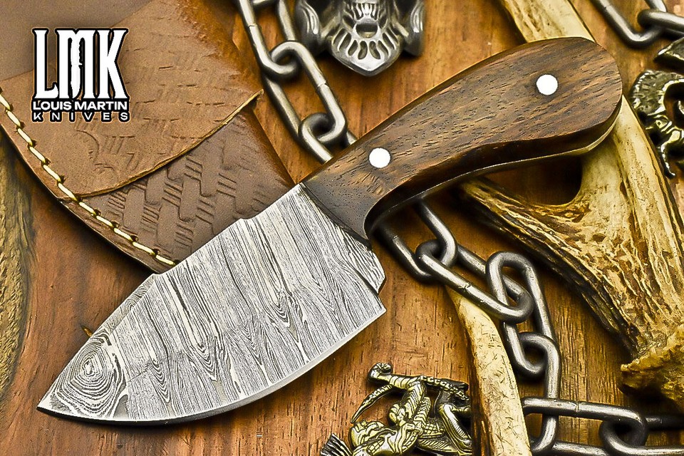 LMK Hand Forged Knife USA Skinner Knife Twist Damascus Walnut Wood ...