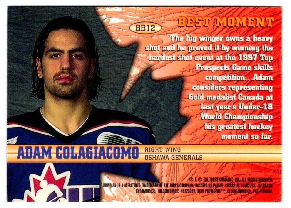 Adam Colagiacomo 1997 Bowman CHL Bowman's Best #BB 12 (NrMt) | eBay