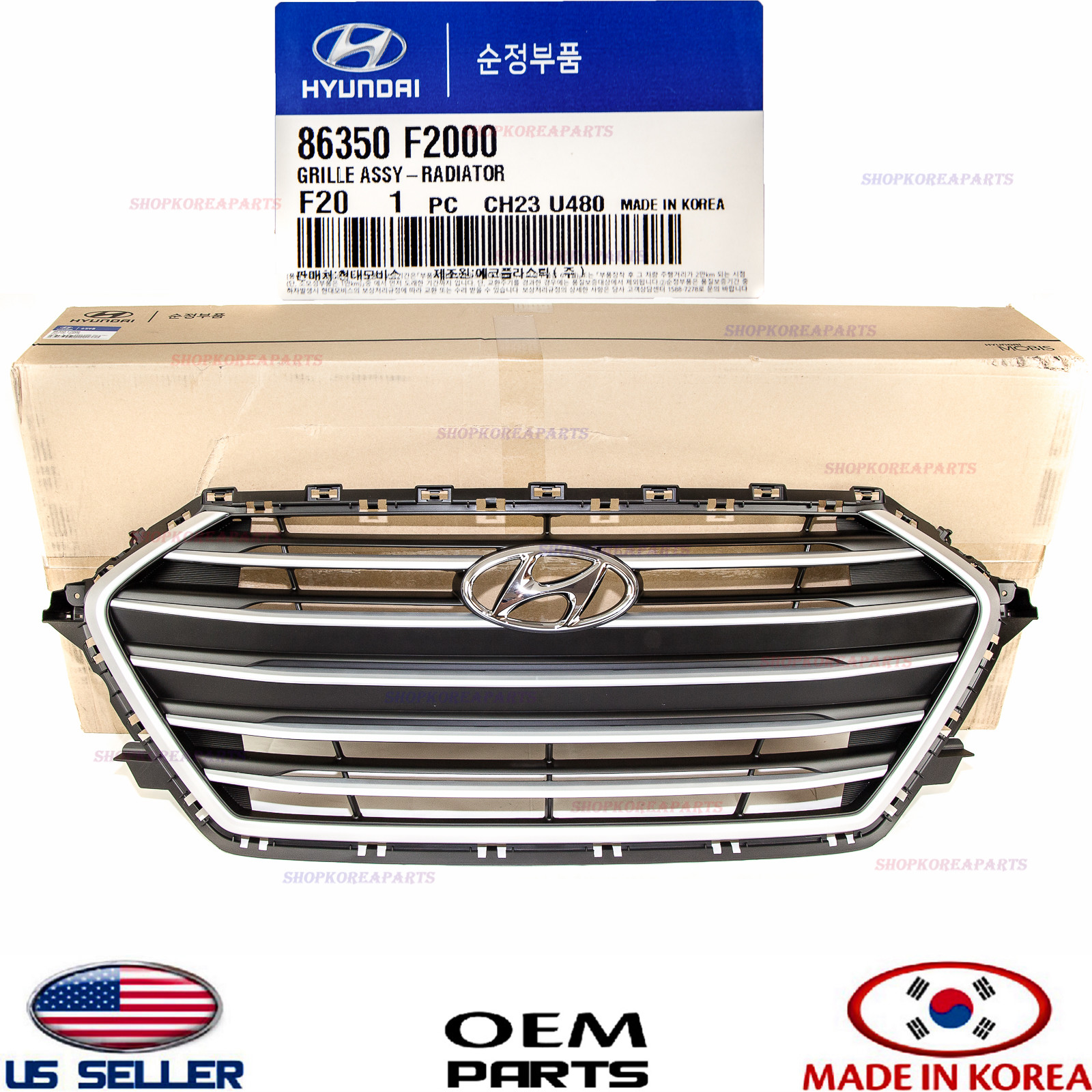 Genuine OEM Front Bumper Radiator Grille w/Emblem 17-18 Hyundai Elantra ...