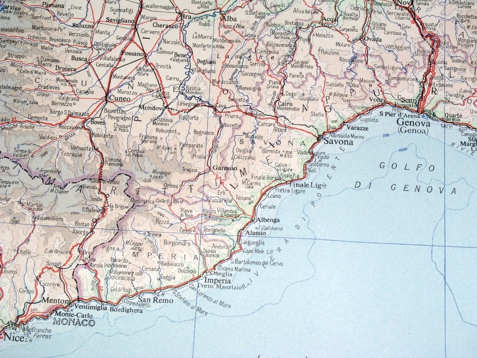 1956 VINTAGE MAP OF NORTHERN ITALY PIEDMONT LOMBARDY ALPS / SCALE 1: ...