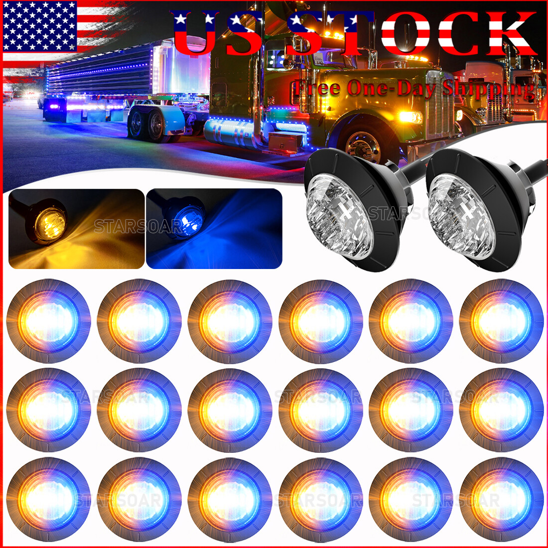 Dual Color Led Truck Lights New Dual Color 12 LED Side Marker Light