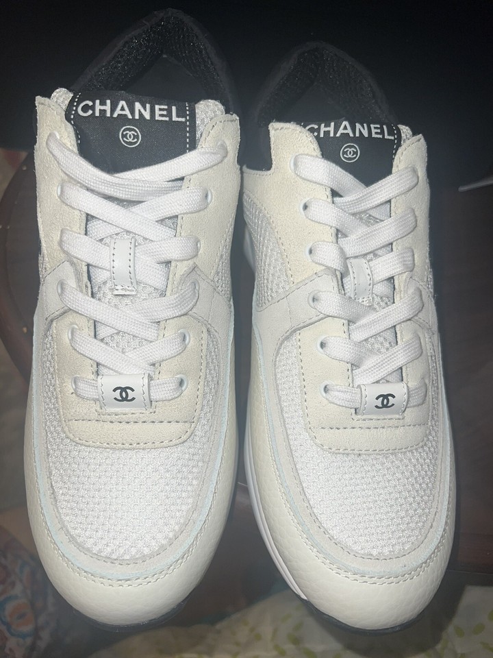 Chanel White Black CC Logo Runner Trainer Sneaker, 39 | eBay