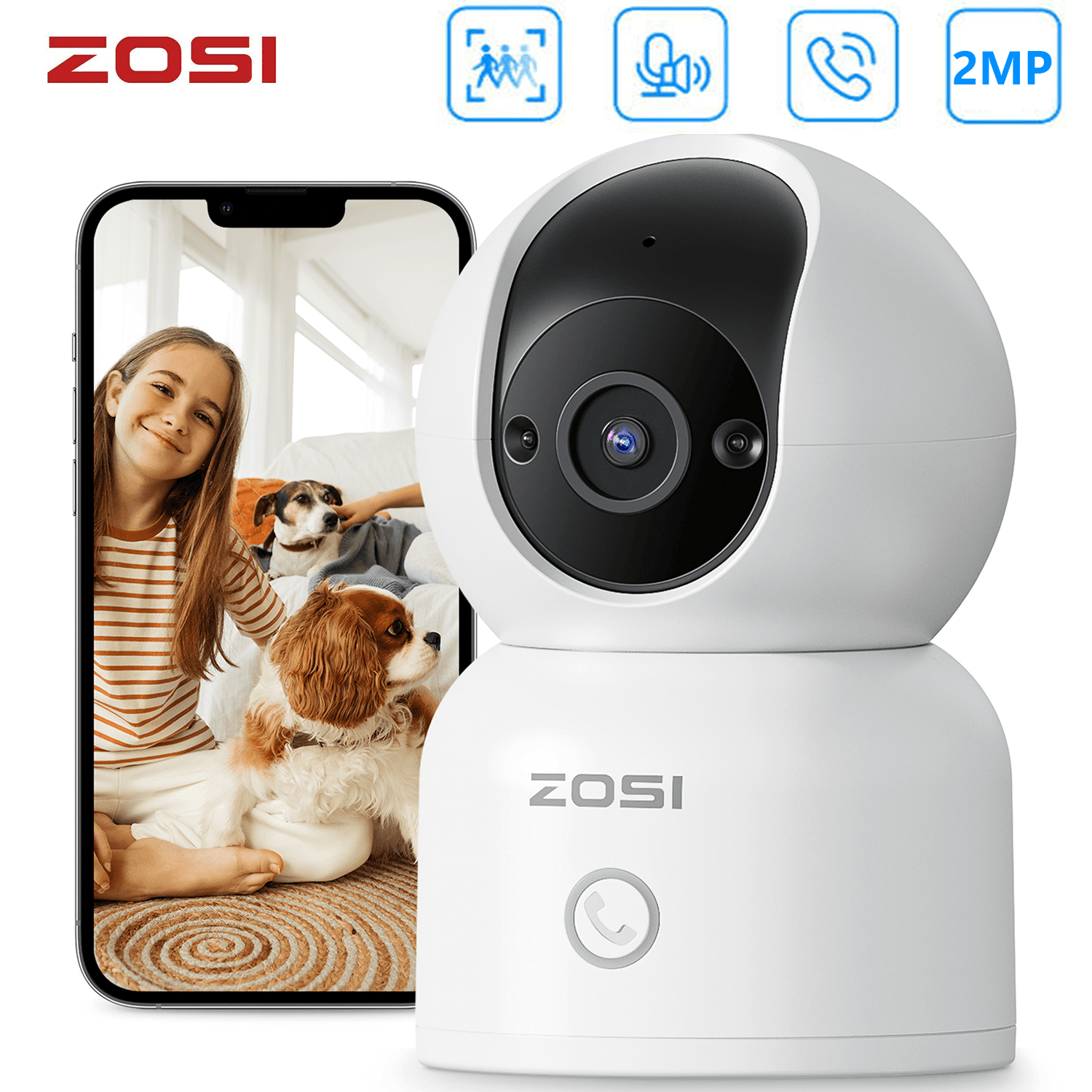 ZOSI 2MP CCTV PTZ WiFi Camera Home Security 2 Way Talk 2.4GHz Auto ...