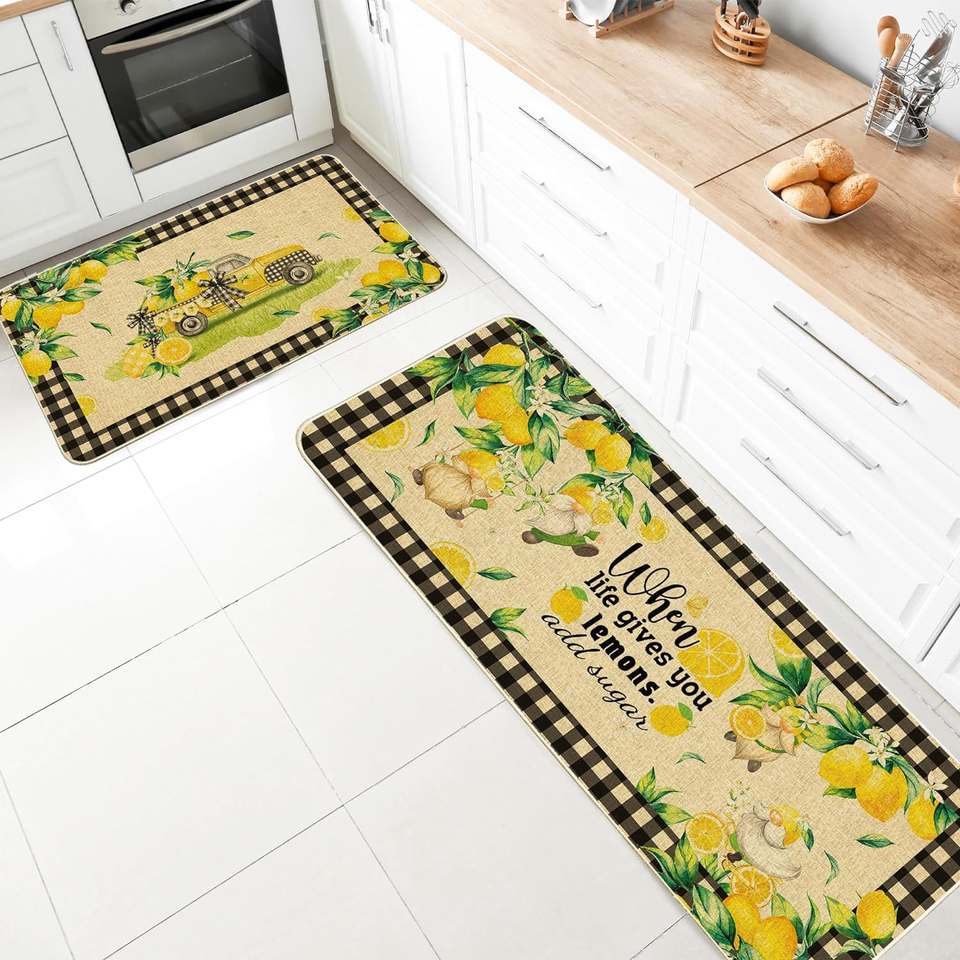 Lemon Kitchen Mats Set of 2, Lemon Kitchen Decor Rugs Farmhouse Truck ...