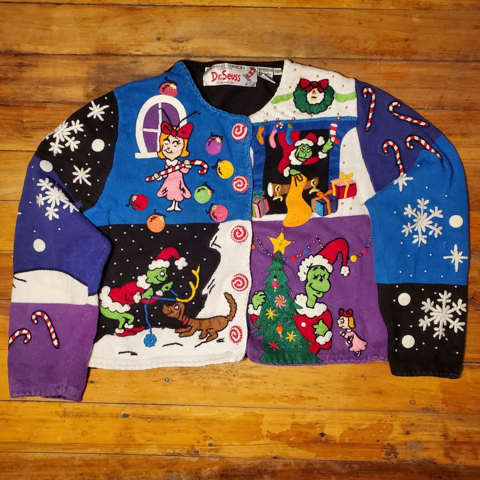 Vintage Michael Simon The Grinch Cardigan Sweater Wom… - Gem