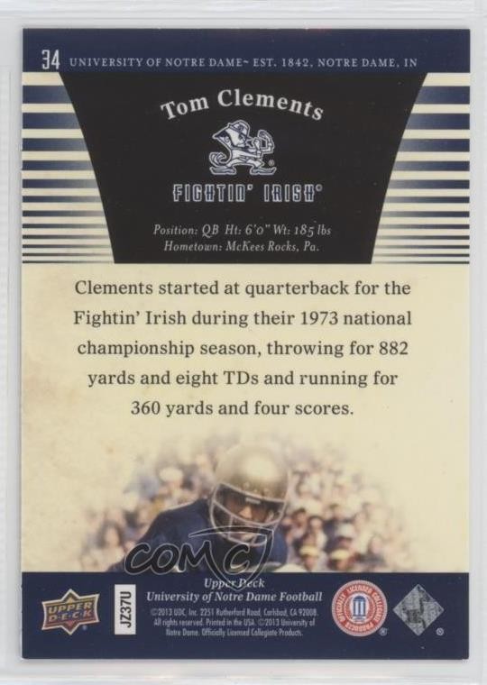 2013 Upper Deck University of Notre Dame Tom Clements #34 | eBay