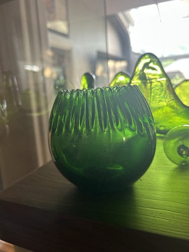 Blenko Winslow Anderson #538 Green Crimped Art Glass Rose Bowl Vase 4 ...