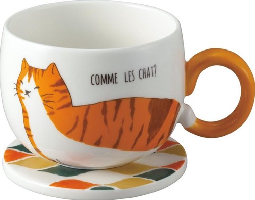 Japanese Ginger Cat Pottery Coffee Mug With Lid (coaster) Ceramic Cup ...