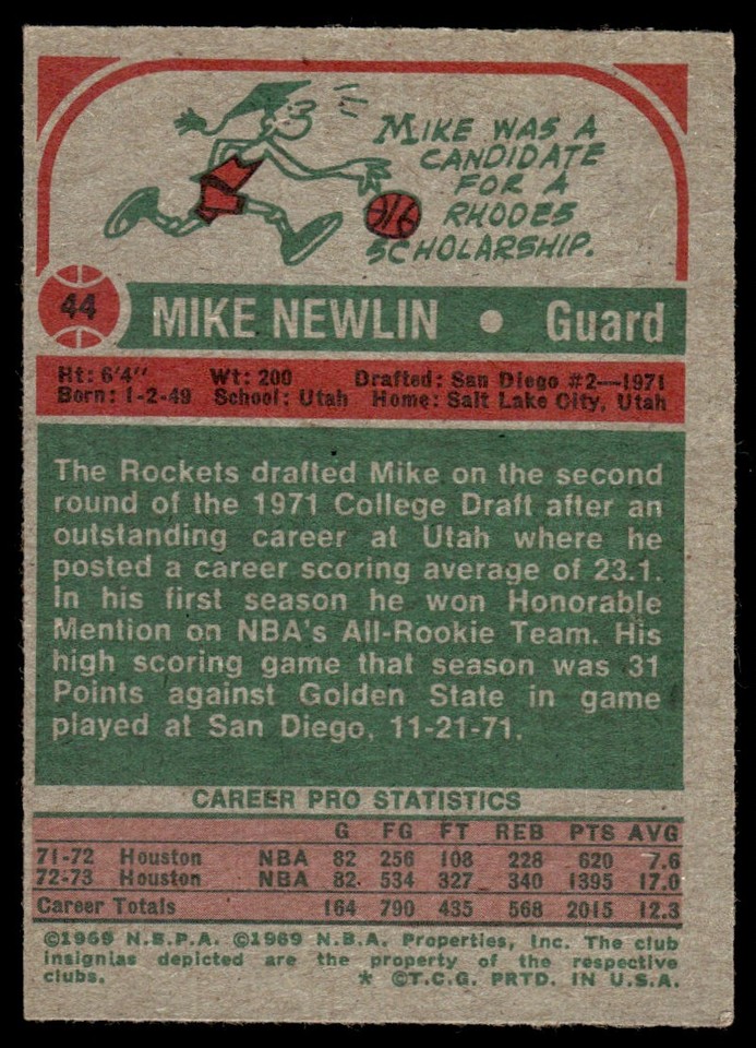 1973-74 Topps Mike Newlin Houston Rockets #44 | eBay