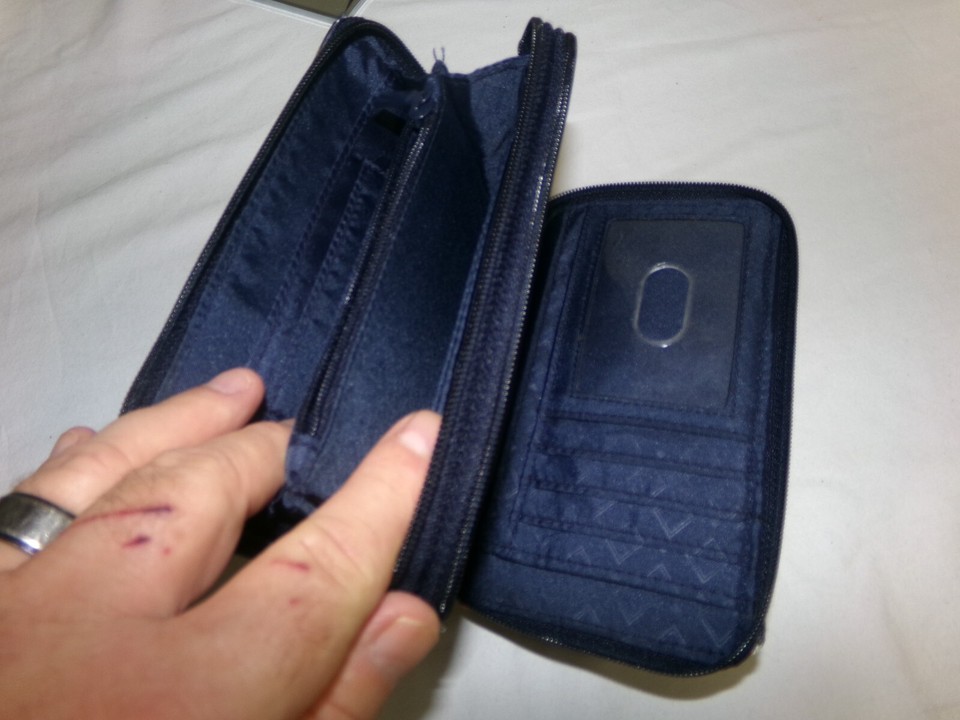 Vera Bradley Lighten Up Double All In One Clutch wallet Cut Vines Navy ...