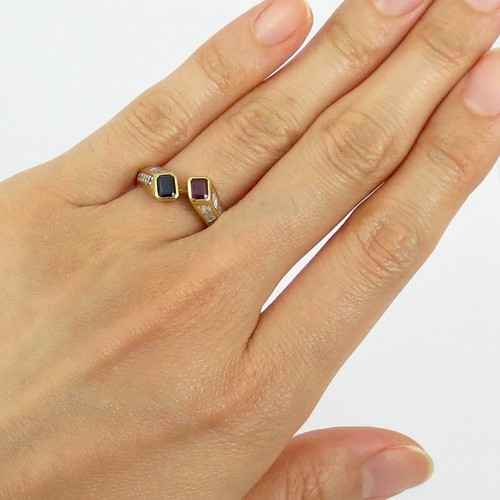 Vintage 0.80ct Step Cut Diamond & 0.50ct Ruby & Sapphire 18K Gold Twin ...