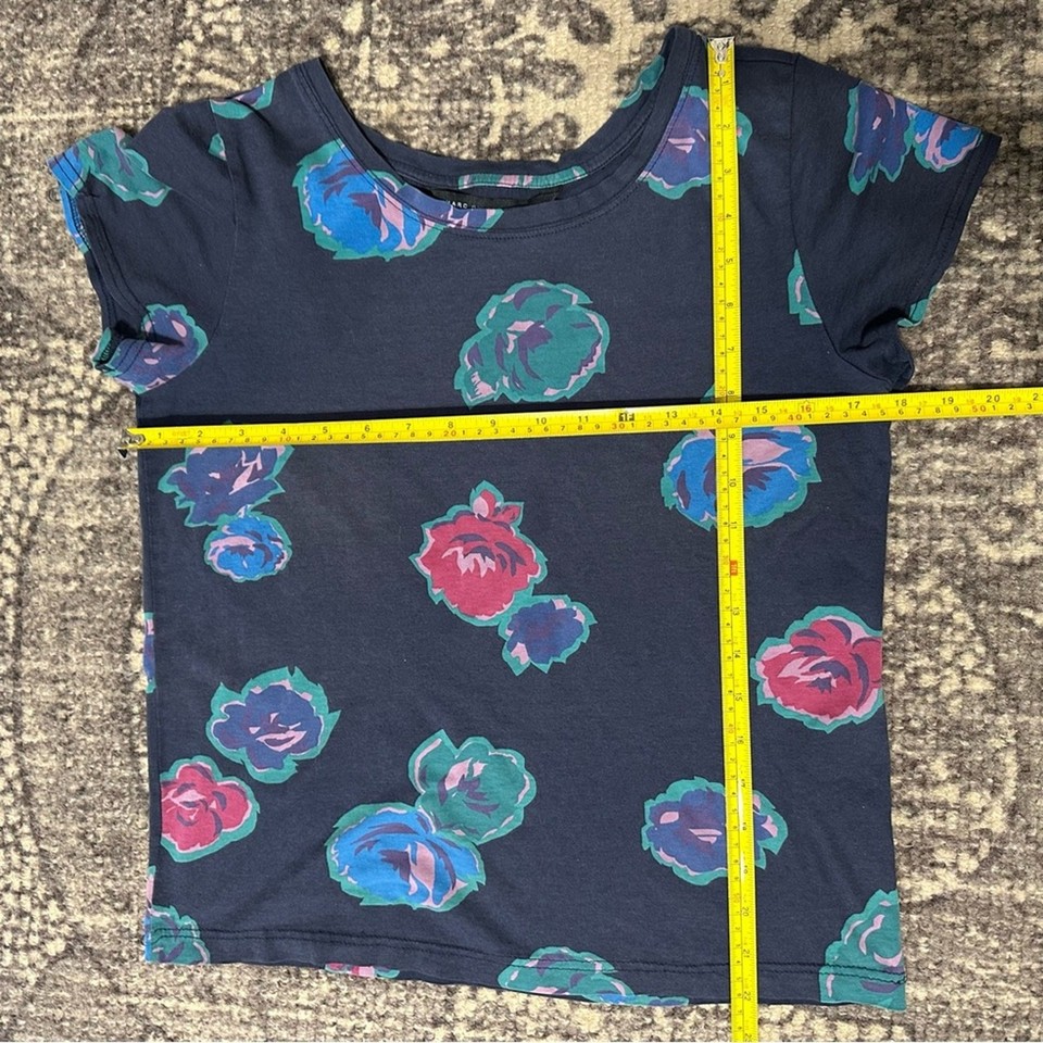 MARC BY MARC JACOBS Women’s M Navy Blue Floral Print Short Sleeve Tee T ...