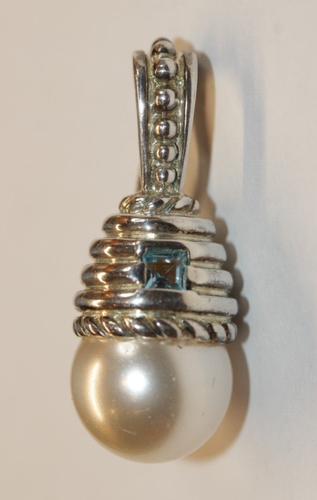 Judith Ripka Sterling Silver Pearl & Blue Topaz Enhancer Pendant #0235 ...