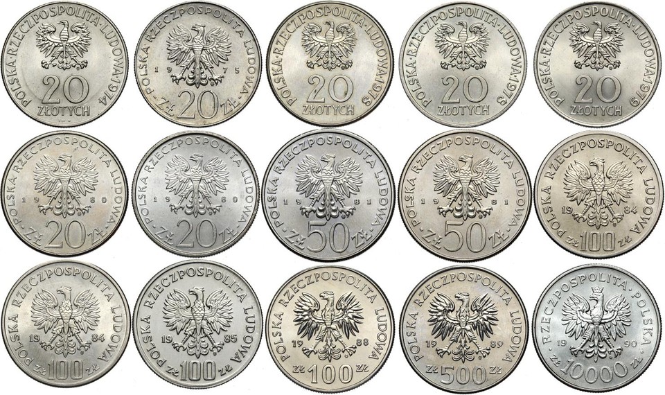 Poland LOT 15 Coins 20 50 100 500 10000 Zloty 1974–1990 Commemorative ...