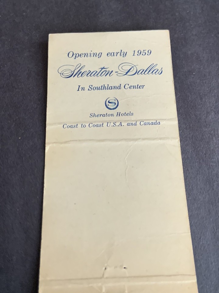 Vintage Texas Matchbook: “Sheraton Dallas” | eBay
