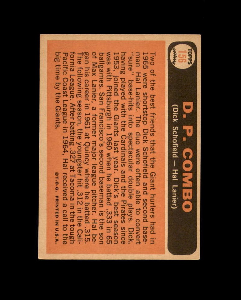 Hal Lanier Hand Signed 1966 Topps DP Combo San Francisco Giants ...