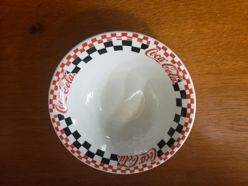COCA-COLA Cereal Bowl Red & Black Checkered Flag Shallow 8" Vintage ...