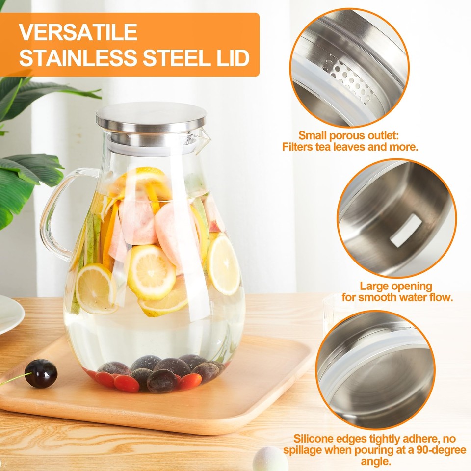 Glass Pitcher with Lid,1 Gallon Glass Water Pitcher Hot/Cold Water Jug ...