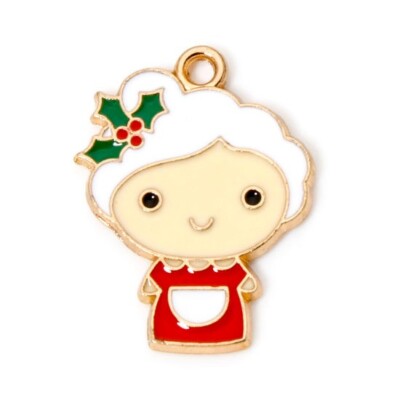 10 Cute Mrs Claus Shaped Gold Tone Pendant Charms with Enamel Detail ...