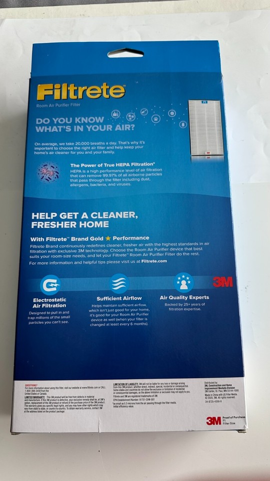 Filtrete F1 Room Air Purifer Filter, True HEPA Premium Allergen ...