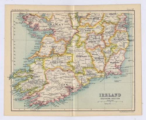1912 ANTIQUE MAP OF SOUTHERN IRELAND DUBLIN / VERSO CORK KILLARNEY | eBay
