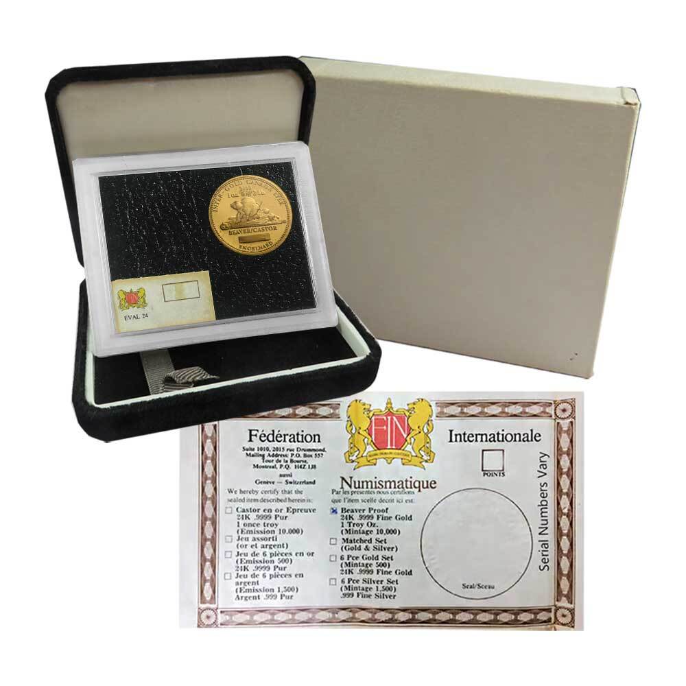 1980 Proof Canadian Engelhard Beaver/Castor Gold 1 oz .9999 Fine Box ...