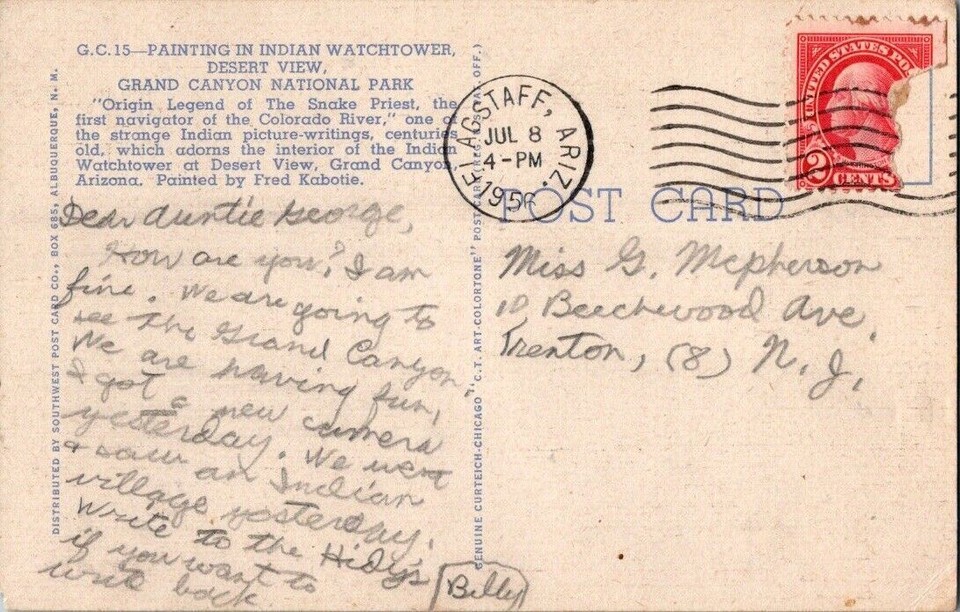 Postcard Post Card Painting IN Indian Watchtower Desert View Posted ...