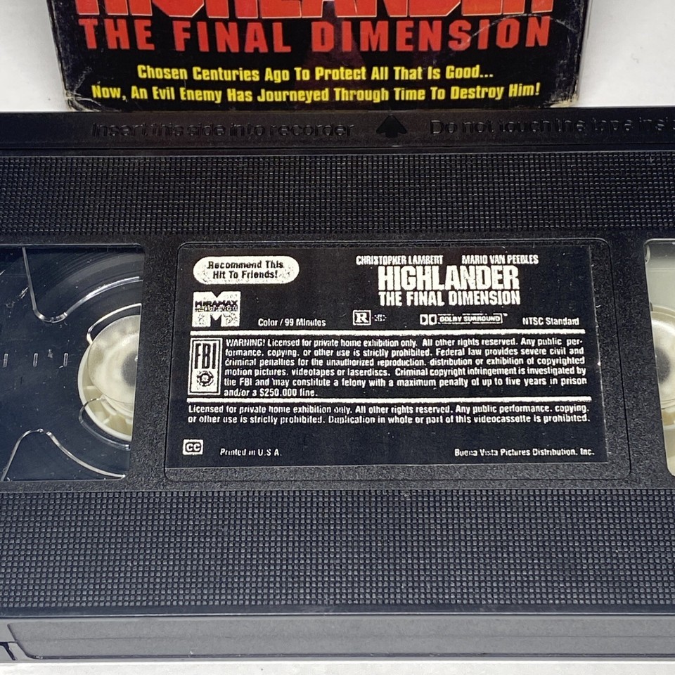 Highlander: The Final Dimension VHS 1995 Christopher Lambert Sci Fi ...