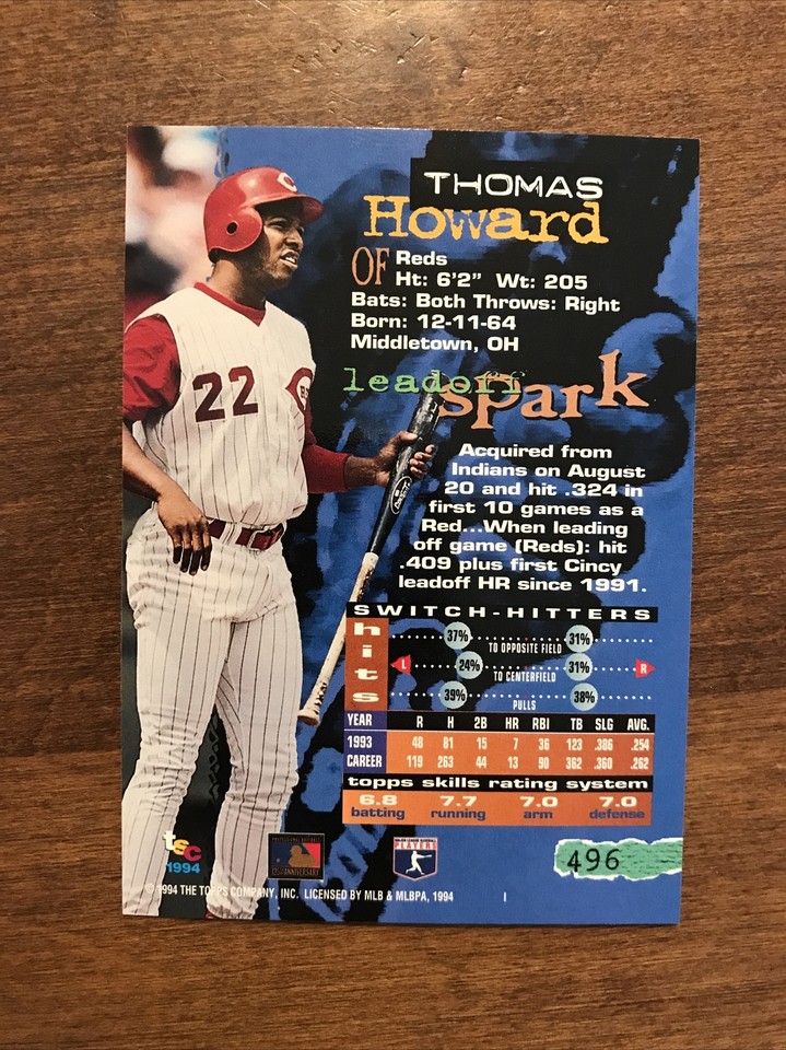 Thomas Howard 1994 Topps Stadium Club Golden Rainbow #496 Cincinnati ...