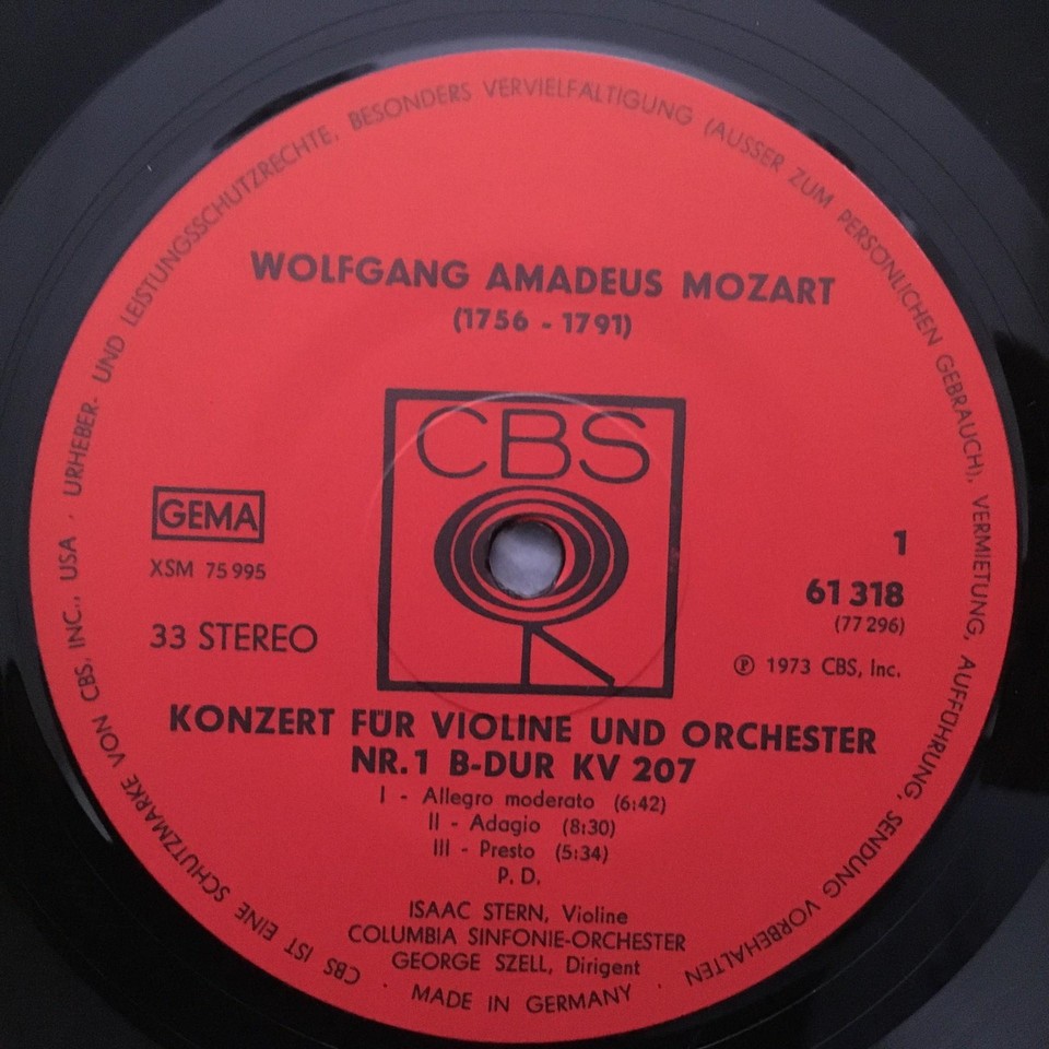 U255 Mozart Violin Concertos No.1 & No.5 Stern Szell 2LP CBS 77 296 ...