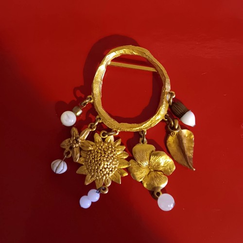 Vtg Kate Hines Large 3.5" Brooch Pin Dangle Gold Sunflower Flower ...
