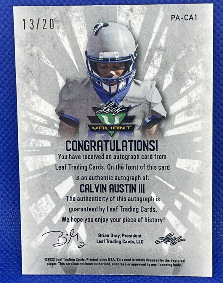 Calvin Austin III RC 2022 Leaf Valiant Rookie Auto #13/20 SSP 🔥📈 ...
