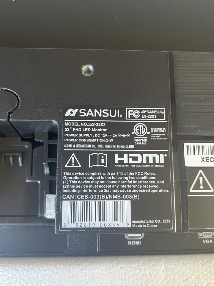 SANSUI ES-22X3 Monitor 22” IPS 1080P HDMI UltraThin Computer Monitor ...