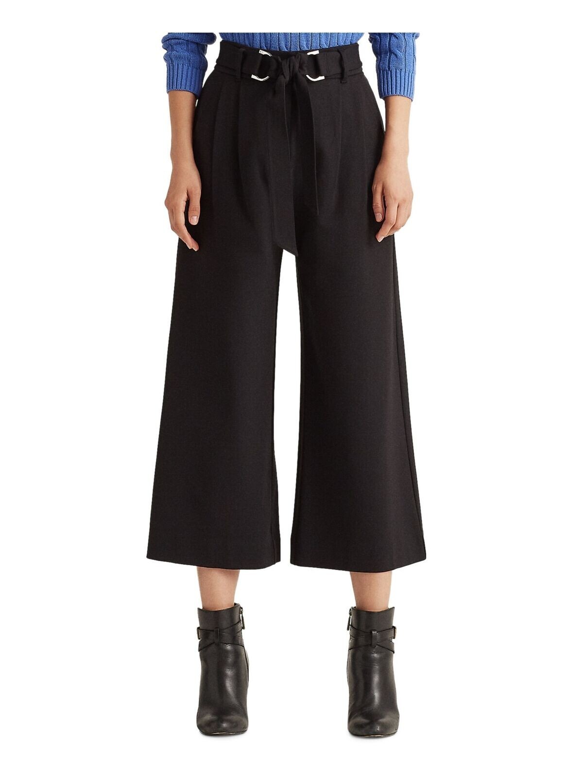 RALPH LAUREN Women's Black Crop Belted Hook And Bar Wide Leg Pants ...