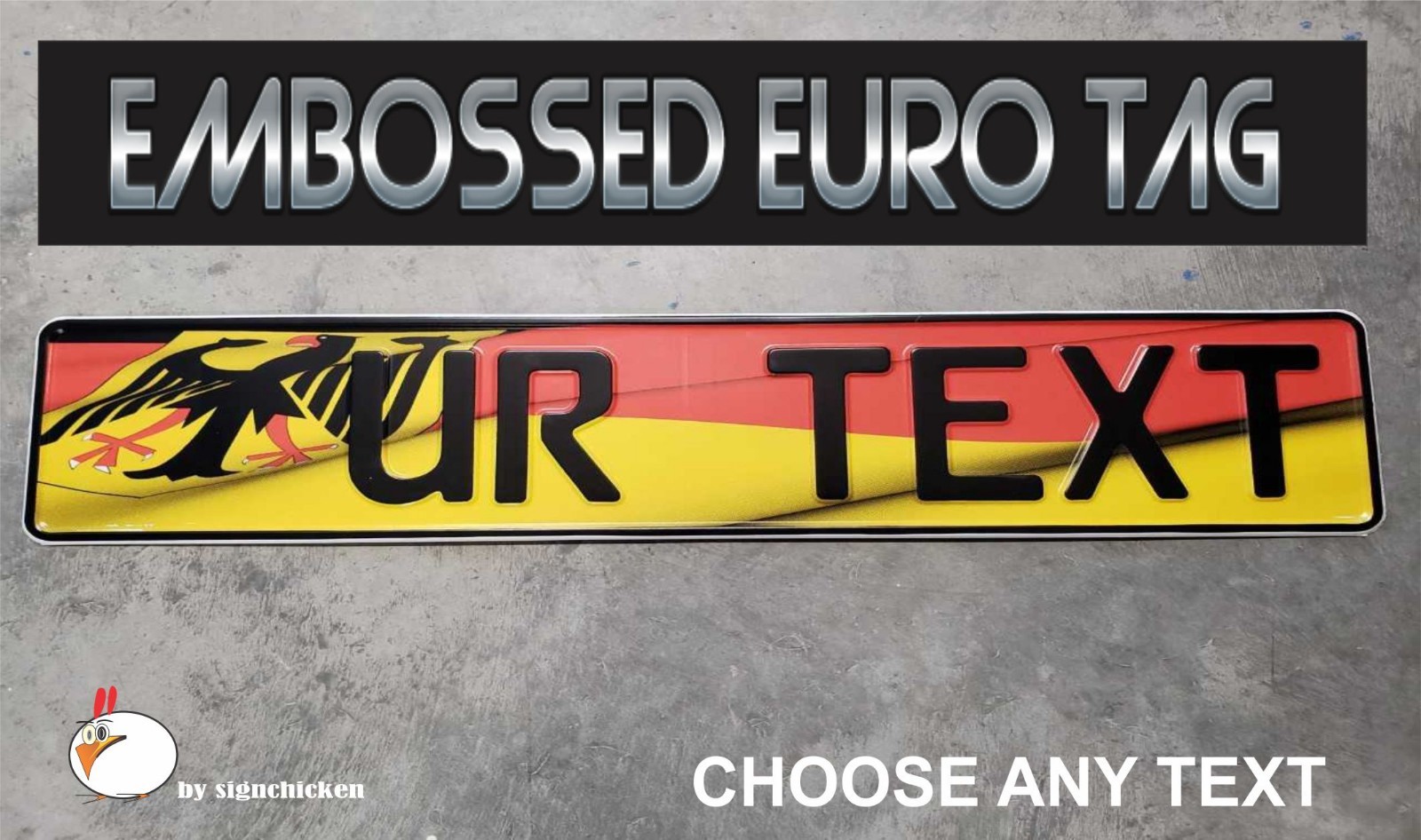 BMW German Eagle Euro European License Plate Embossed - ANY TEXT, FULL ...