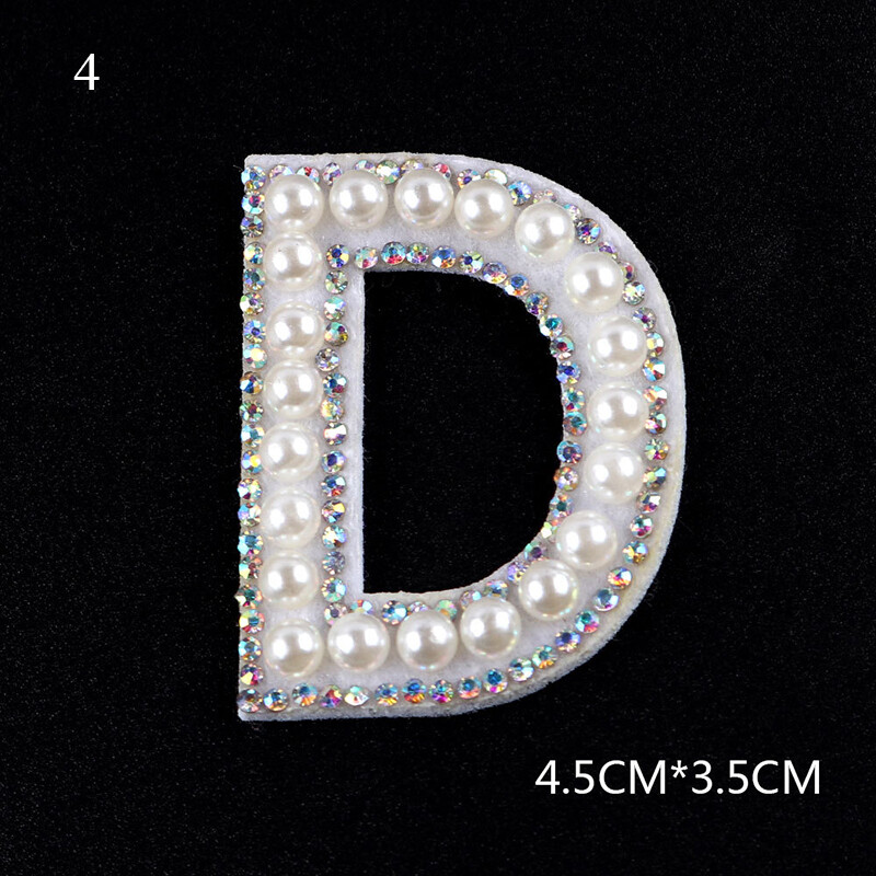 A-Z Letter Pearl Patches Rhinestone Iron Sew On Applique Alphabet ...