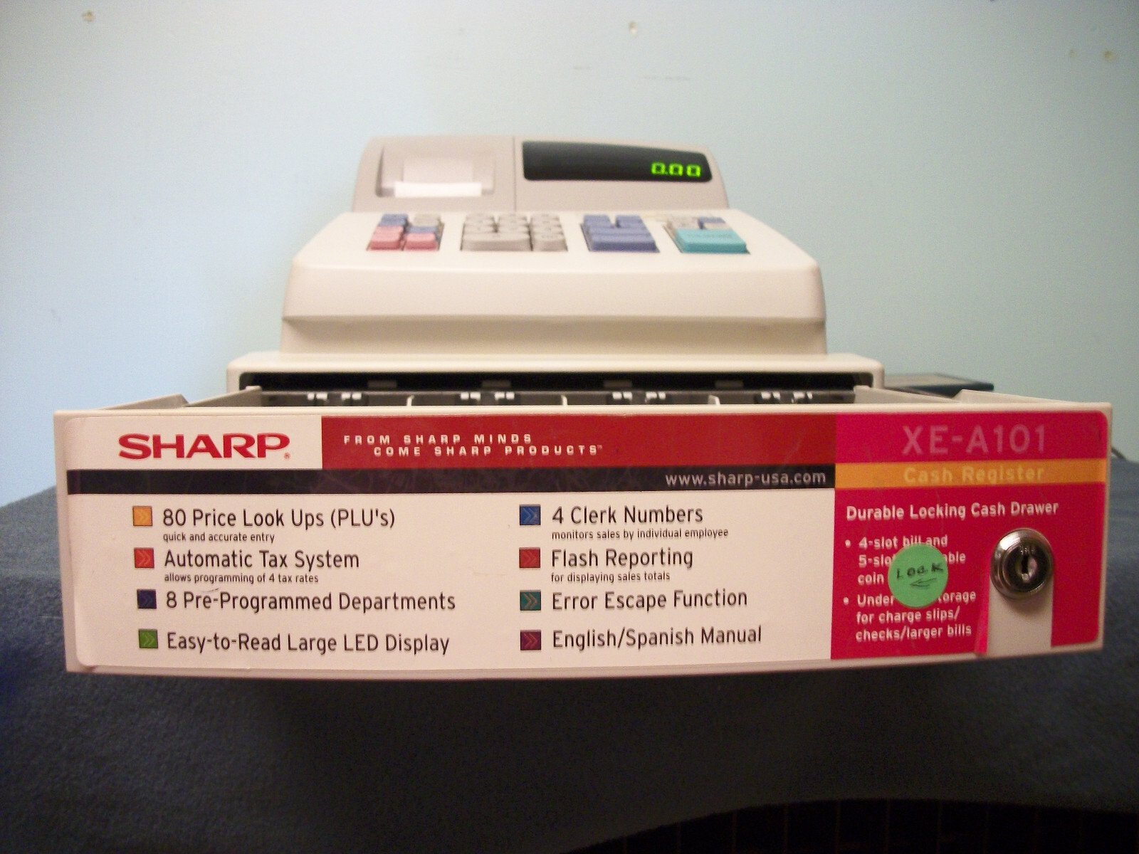 SHARP XE-A101 ELECTRONIC CASH REGISTER KEYS, CASH DRAWER, 3 INK ROLLERS ...