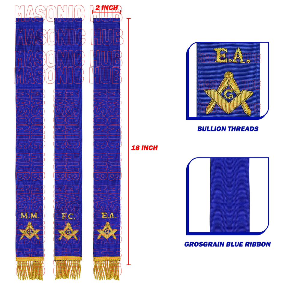 Masonic Bible Markers Hand Embroidered Royal Blue Ribbon & Gold Bullion ...