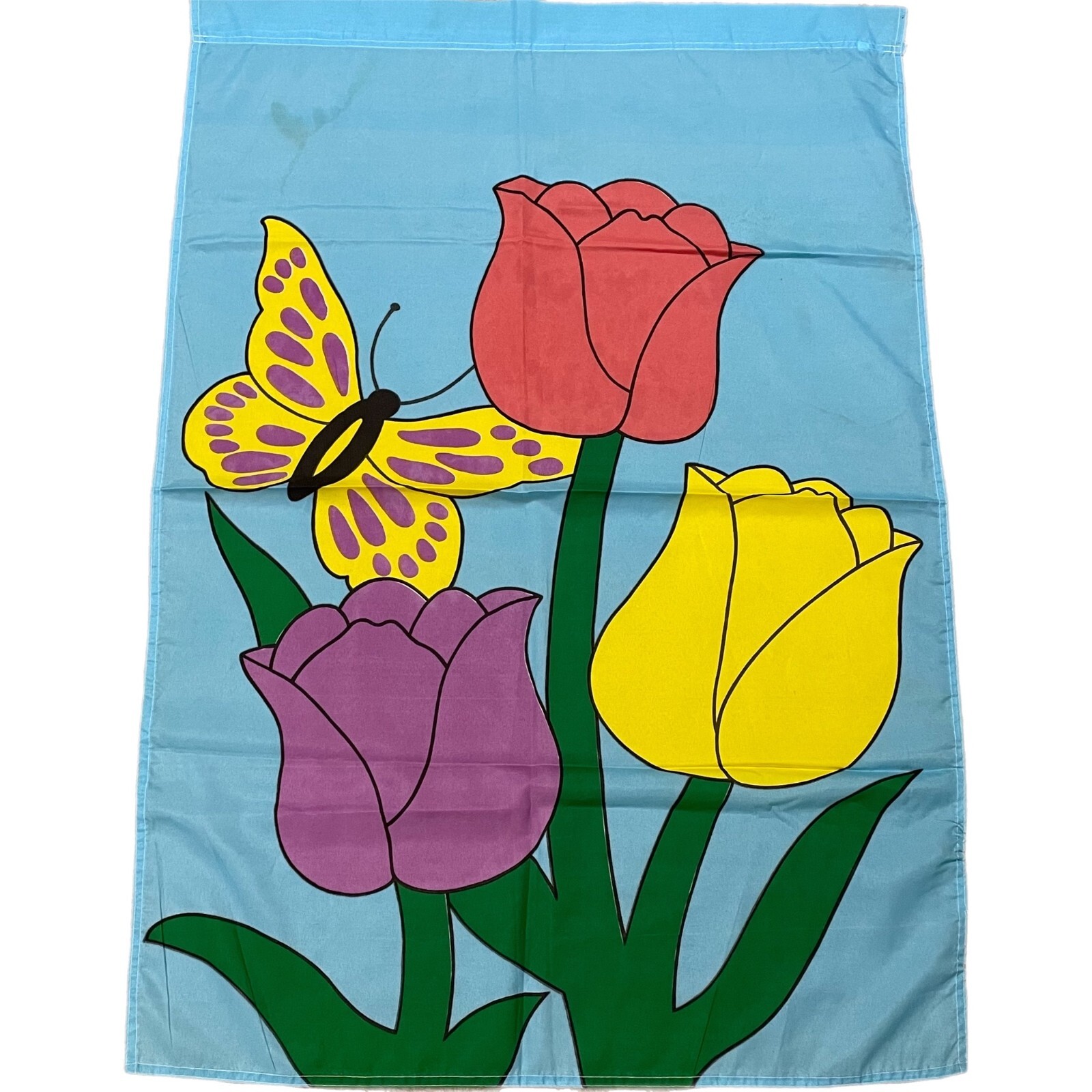 Emson Butterfly & Tulips Yard Flag Banner 28" x 40" 2-Sided Polyester ...