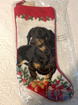 Black Dachshund Dog Needlepoint Christmas Stocking NWT 11 x 17”PRICE ...