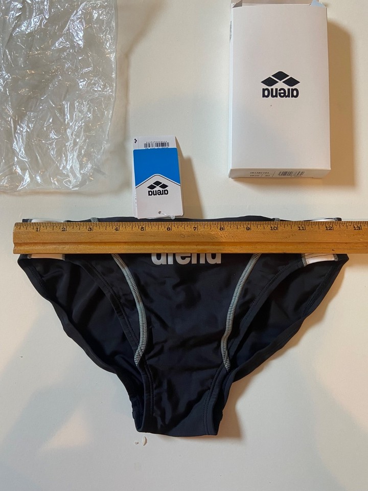 mens swim brief Japanese Arena, Black w/silver, Size XO (32-34 US ...