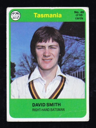 1978 SCANLENS AUSTRALIAN CRICKET TRADING CARD #46 David Smith, TASMANIA ...