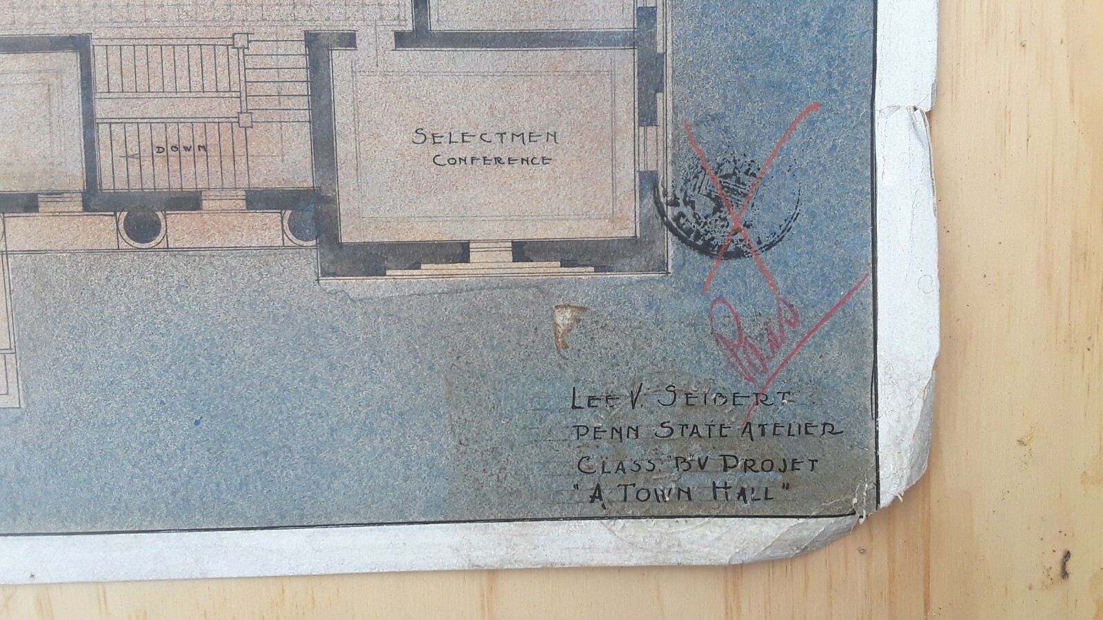 1930 Original Antique Architectural Rendering of Town Hall by Lee ...