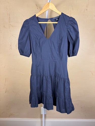 French Connection Birch Puff Sleeve Tiered Navy Blue Mini Dress L129110 ...