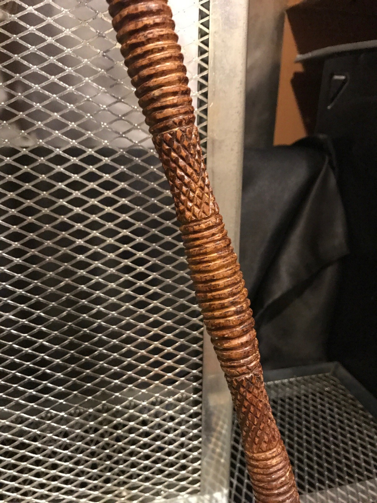 ANTIQUE VINTAGE ~ Hand Carved Shaft Walking Stick Cane Metal Ferule End ...