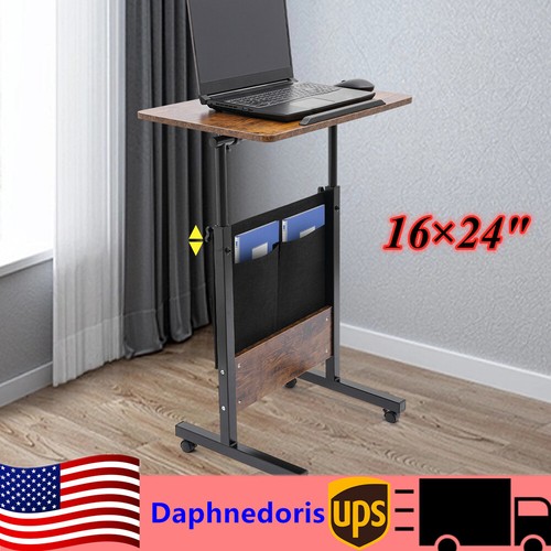 Rolling Laptop Desk Adjustable Height Computer Table Stand up Office w ...