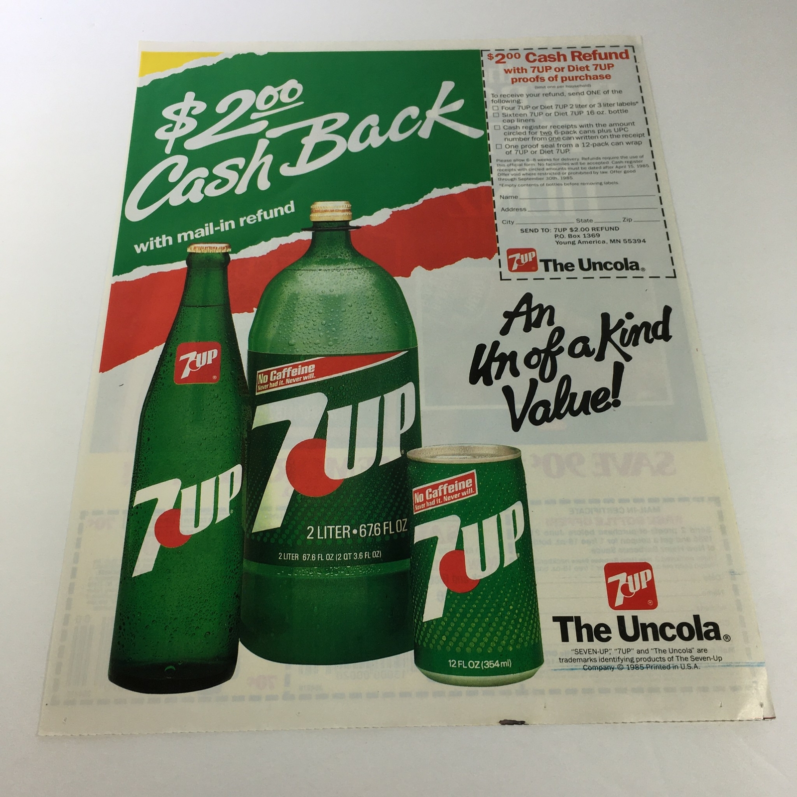 VTG Retro 1985 The Seven-Up Company 7-Up $2 Cashback Print Ad Coupon | eBay
