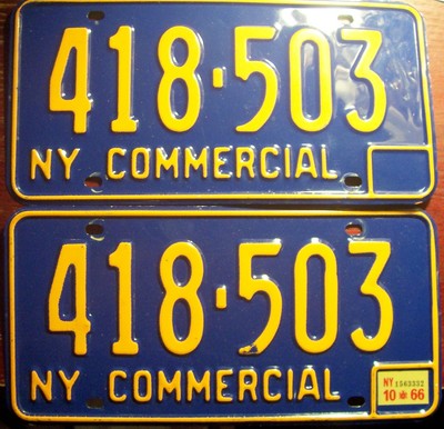 1966 NEW YORK PAIR MATCHED SET COMMERCIAL LICENSE PLATES VINTAGE N.Y ...