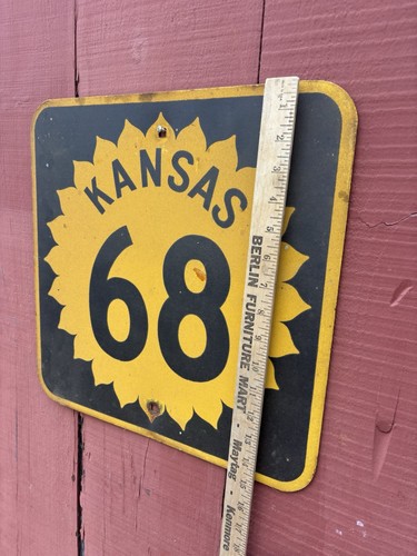 Vtg 60s KANSAS SUNFLOWER STATE HIGHWAY 68 ROUTE ROAD TRAFFIC SIGN 15 ...